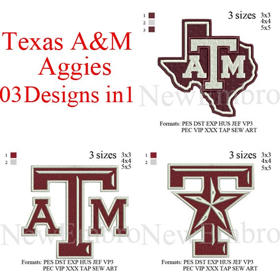 Texas A&M Aggies logo 3 designs in1 . embroidery by NewEmbro