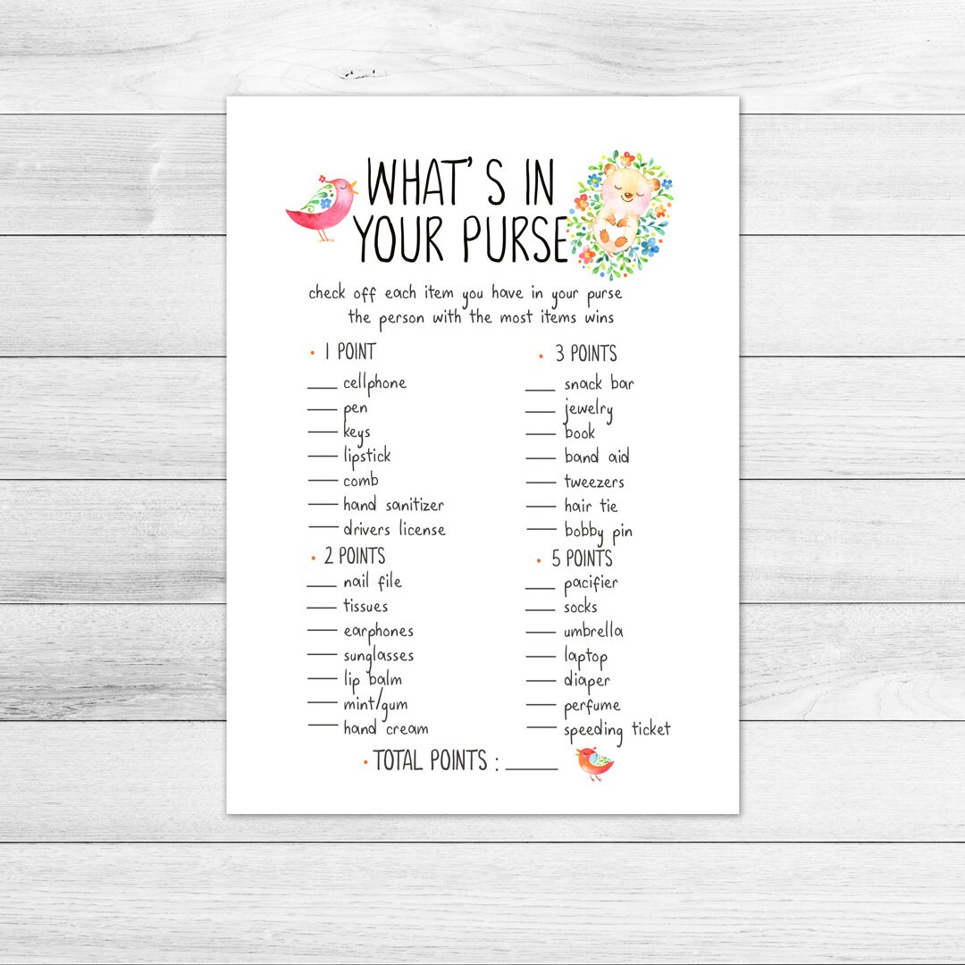 Whats In Your Purse Baby Shower Game by BluePondPrintables on Etsy