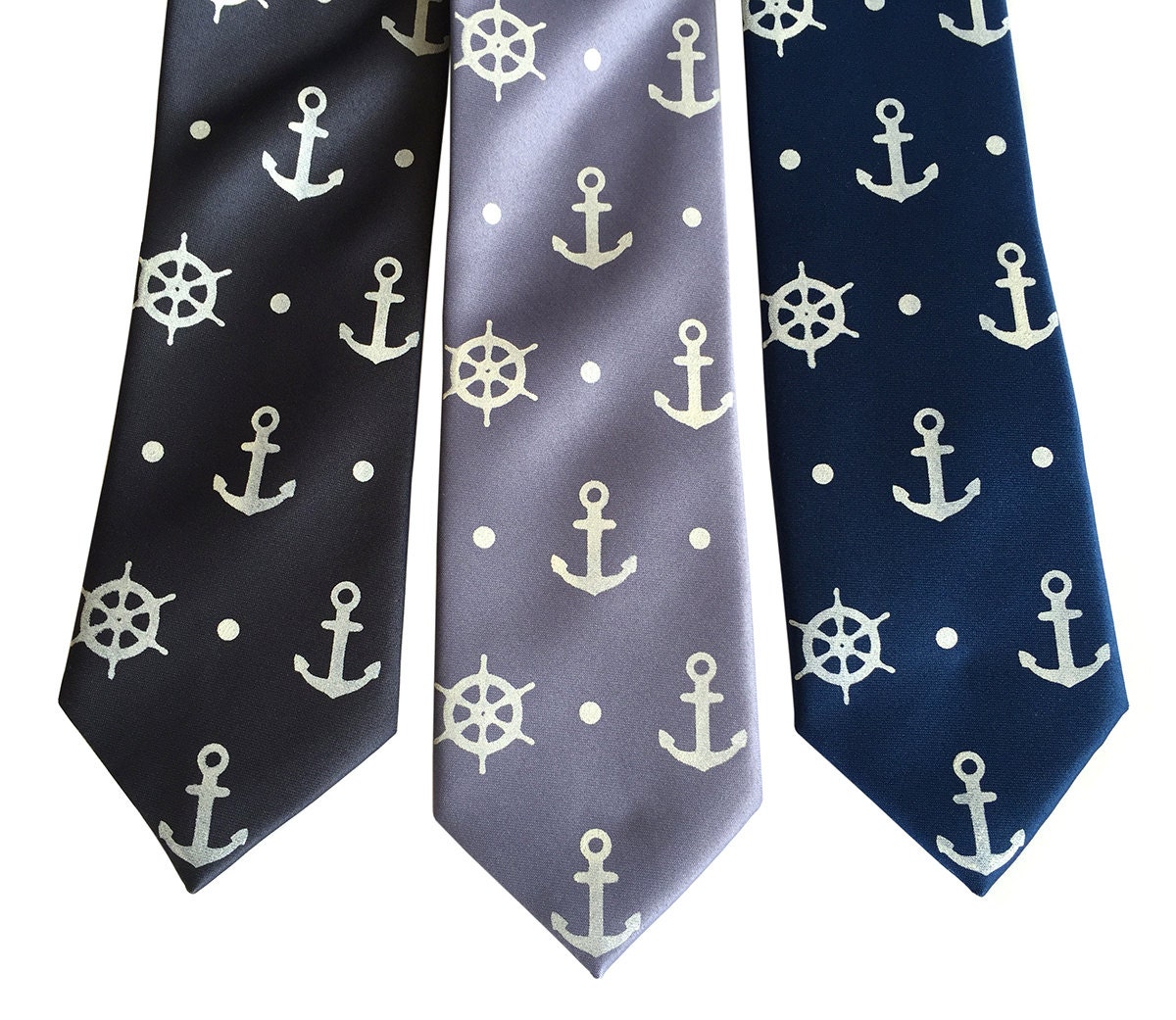 Anchor Necktie. Anchor & Ship's Wheel Blue Nautical Tie.