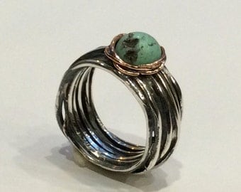 Sterling silver band silver gold ring spinner ring by artisanlook