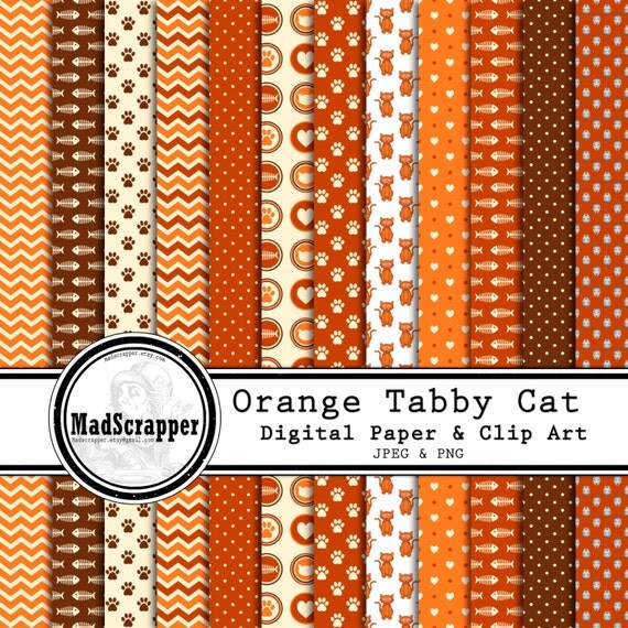 Digital Scrapbook Paper Orange Tabby Cat Paper and Clip Art 12
