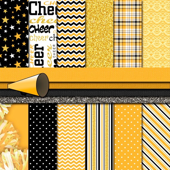 Digital Scrapbook Paper Cheerleading Black and Gold by madscrapper
