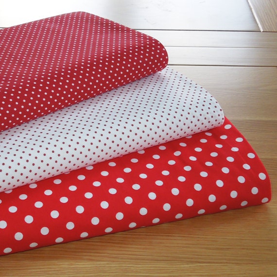 White on Red Polka Dot Fabric Red and White Cotton Fabric