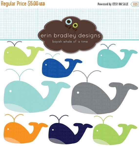 60% OFF SALE Nautical Whale Clipart Clip Art by ErinBradleyDesigns