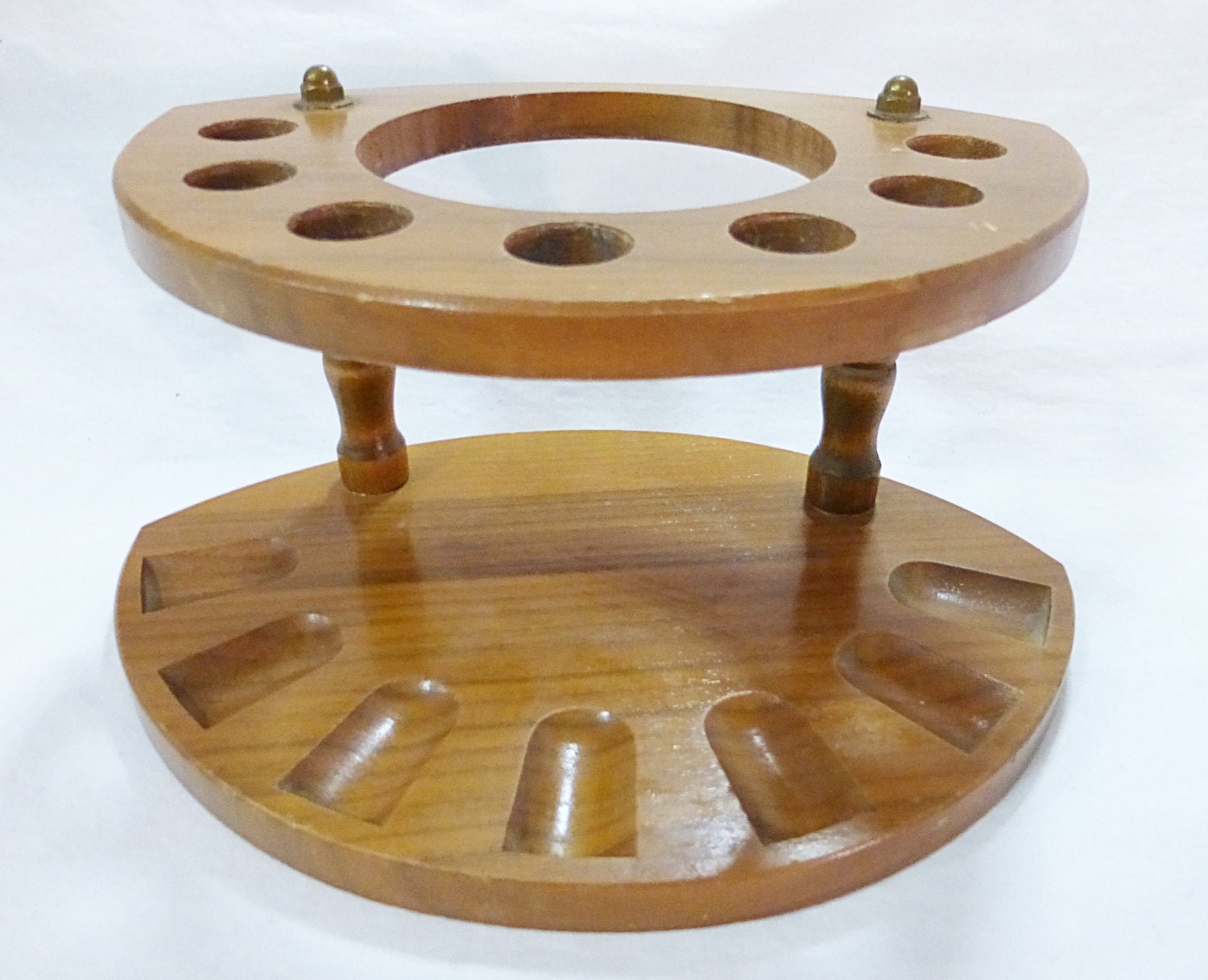 Vintage walnut pipe holder 7 slots wooden tobacco stand rack