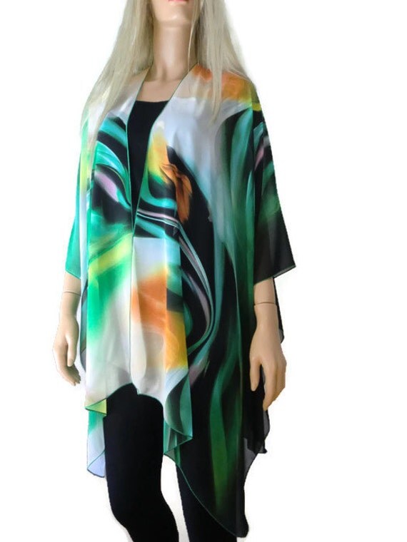 boho Kimono/ Kimono cardigan-Key West Breeze Green black and