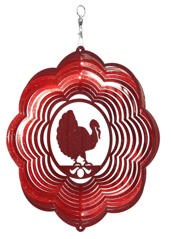 Turkey Thanksgiving Circle Swirly Metal Wind Spinner