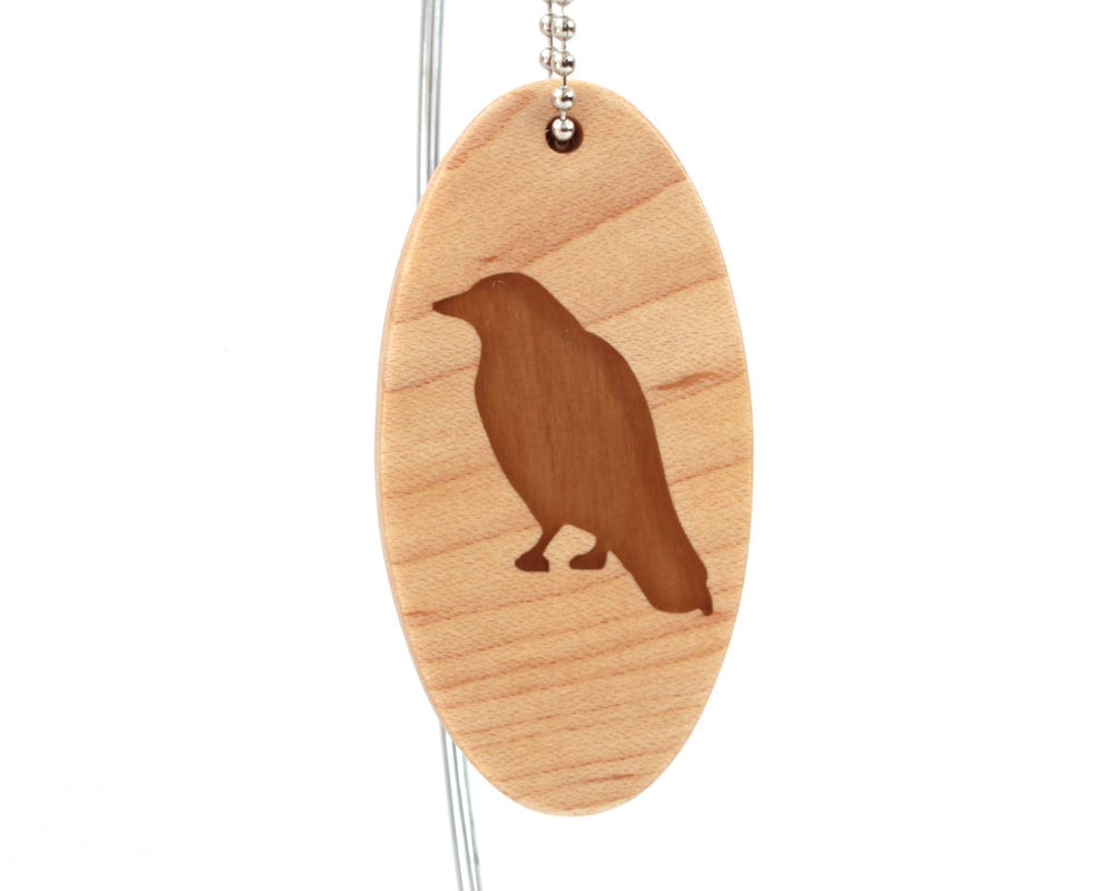 Wood Raven Keychain Crow Key Fob Gothic Accessories Wooden