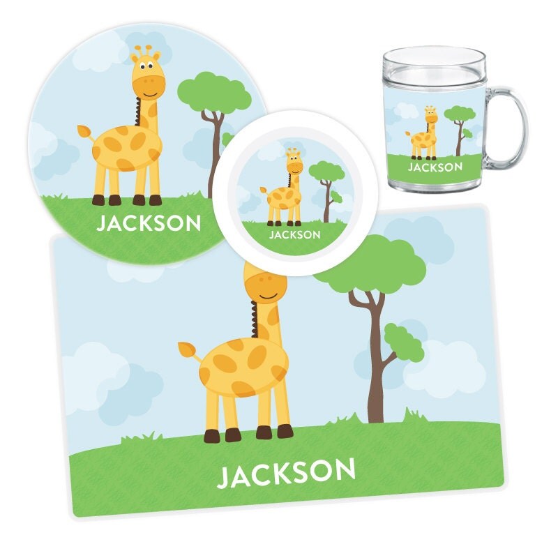 Giraffe Plate Bowl Mug or Placemat Giraffe Dinnerware Set