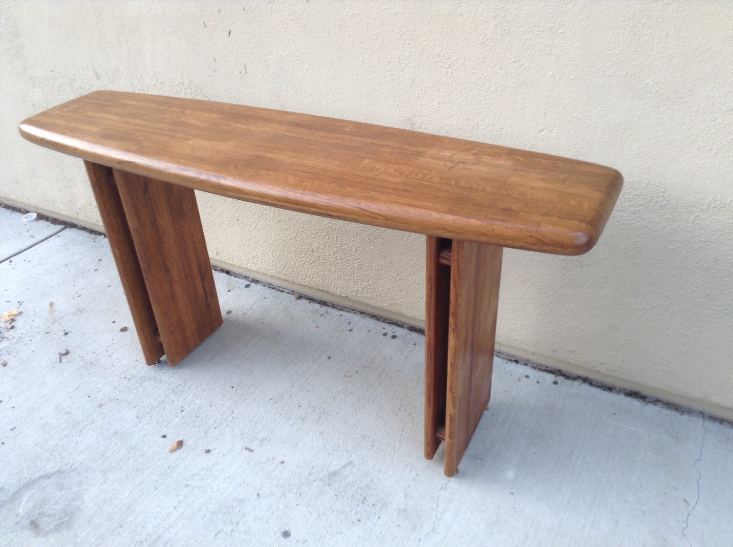 Vintage Mid Century Oak Parquet Console Table Surfboard Shape San Mateo ...
