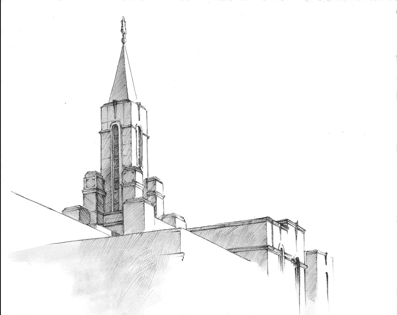 Printable LDS Bountiful Temple Drawing Ink wash and pen