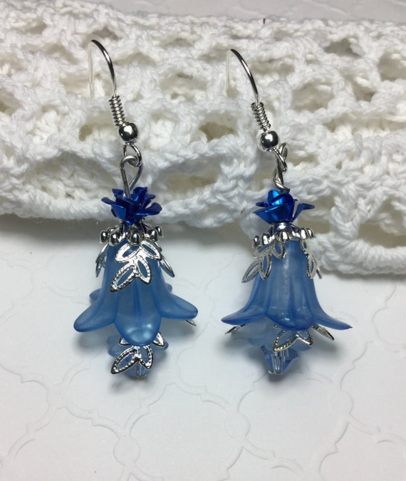 Free Shipping Faith Blue Lucite Flower Earrings Lucite