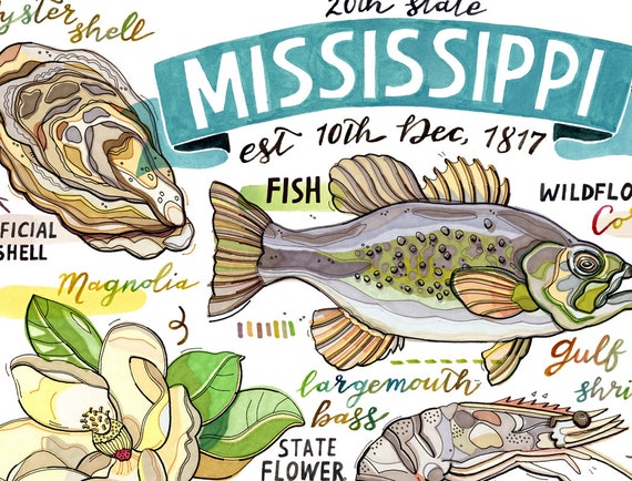 Mississippi Print State symbols illustration home decor