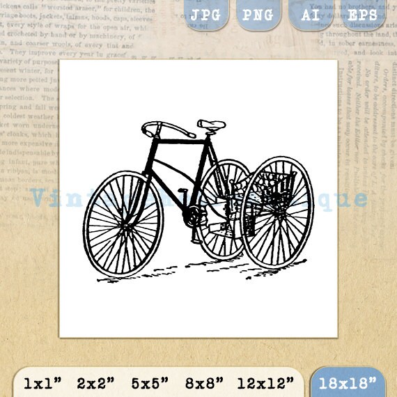Digital Image Antique Tricycle Bicycle by VintageRetroAntique