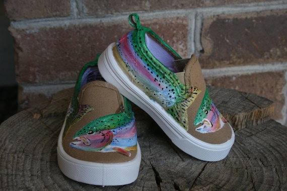 HAND PAINTED FISH Shoes Rainbow trout shoes Happy Camper