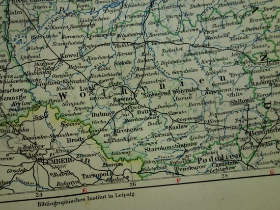 1913 antique map of Russia Poland beautiful by VintageOldMaps