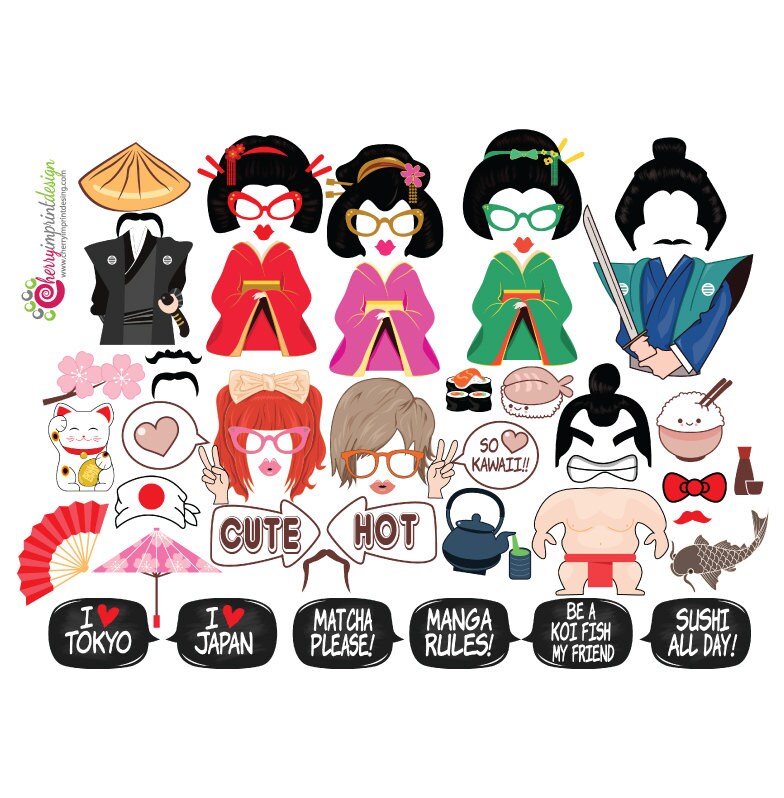 54 Funny Japan Geisha Samurai Photo Booth Props Japanese Pop