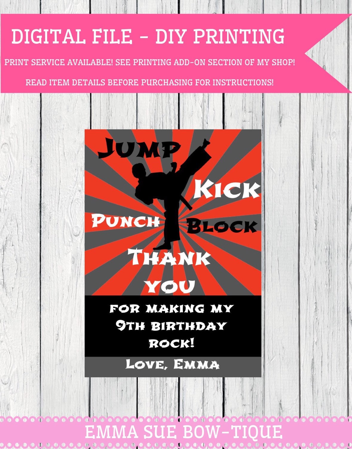 Karate Martial Arts Thank You Card Personalized Digital