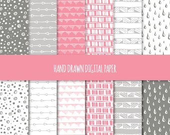 Hand Drawn Digital Paper: Tribal Geometric Doodles Seamless