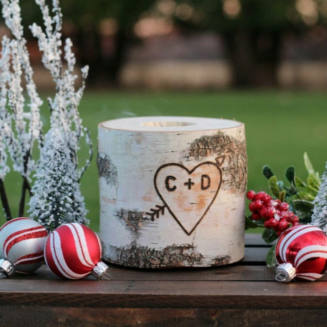 Personalized birch candle holders & monogram unity by TheCreativeQ