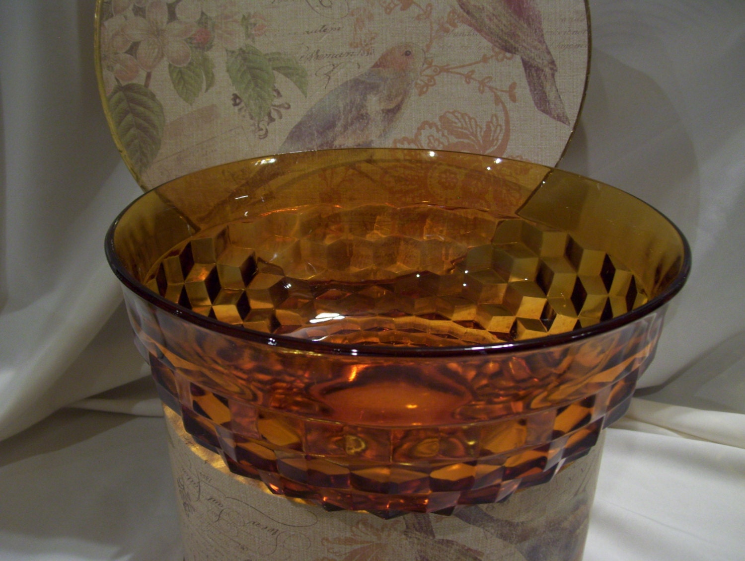 Large Amber Optic Block Glass Bowl Brown Retro – Haute Juice