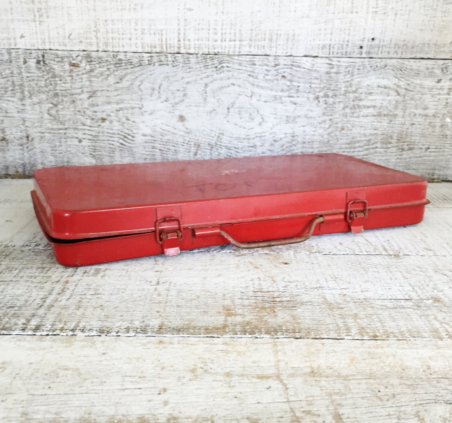Metal Box Vintage Industrial Box Small Tool Box Red Utility Box Vintage ...