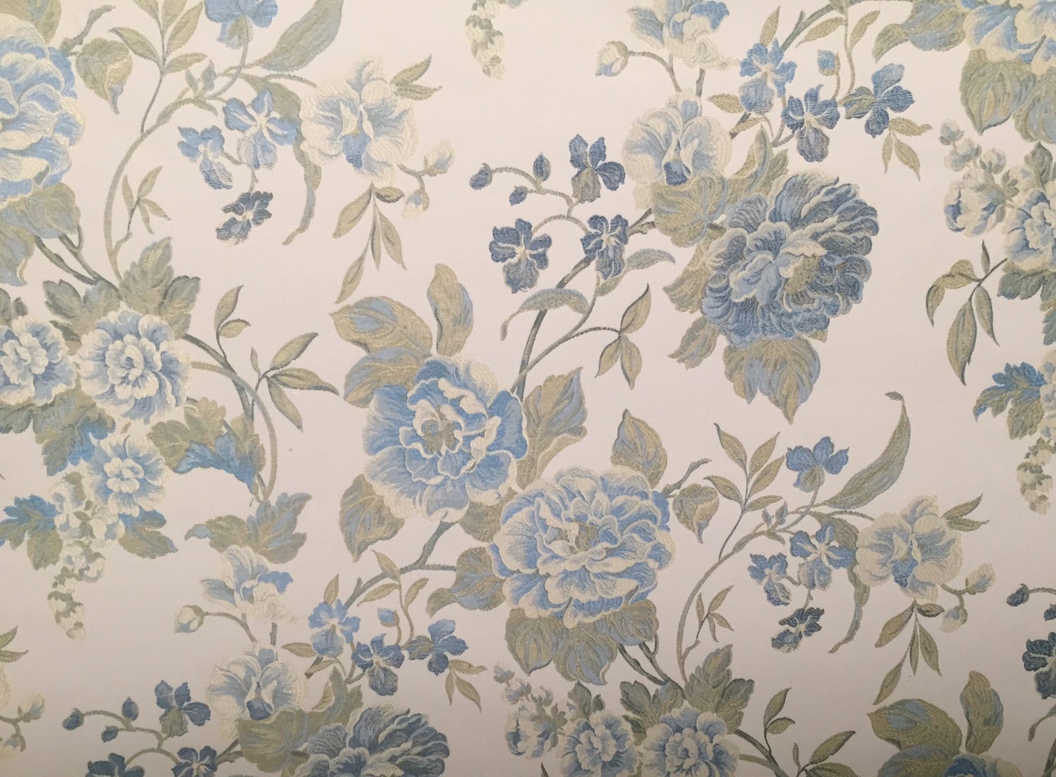 Light Blue Cream and Light Green Floral Upholstery Fabric
