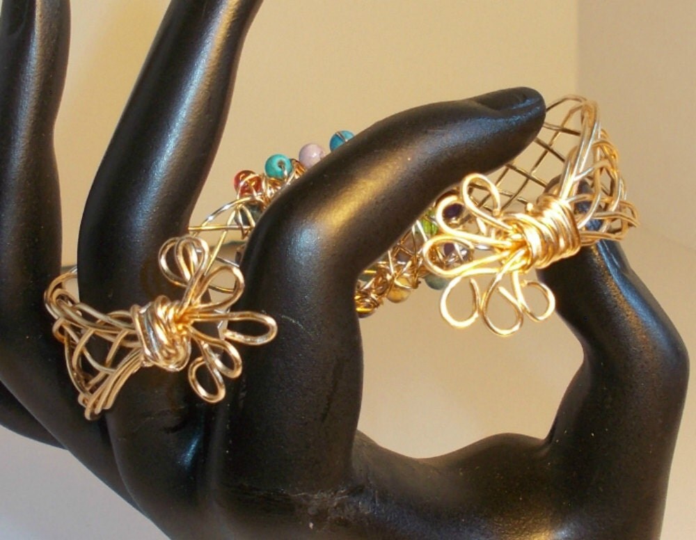 Braided Wire Bracelet Bead Multi Color Wrap Bracelet Gold