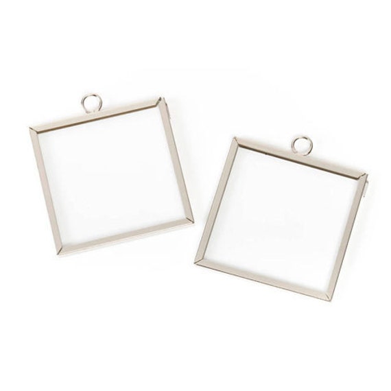 2x2 Inch Square Framed Glass Pendants Set of 2 Solder Free