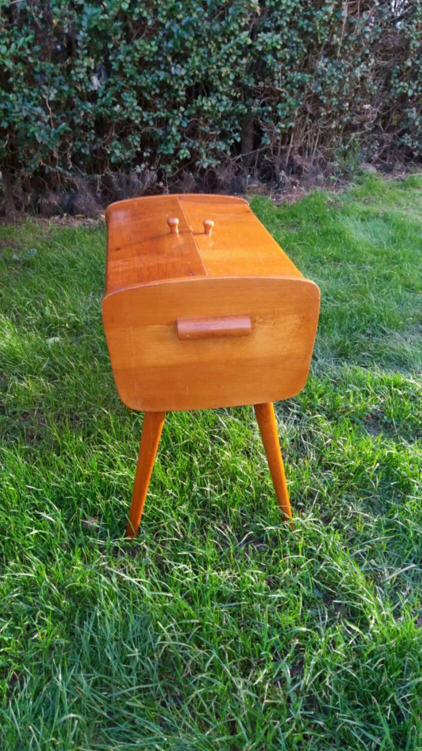 Teak Sewing box table storage stool dark wood vintage retro antique ...