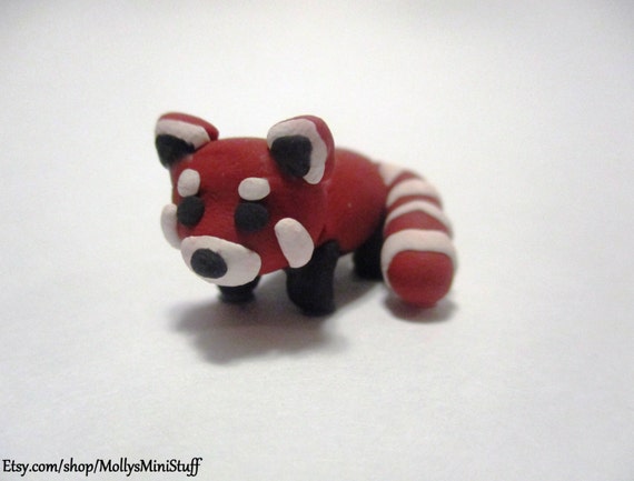 Handmade polymer clay red panda charm / miniature