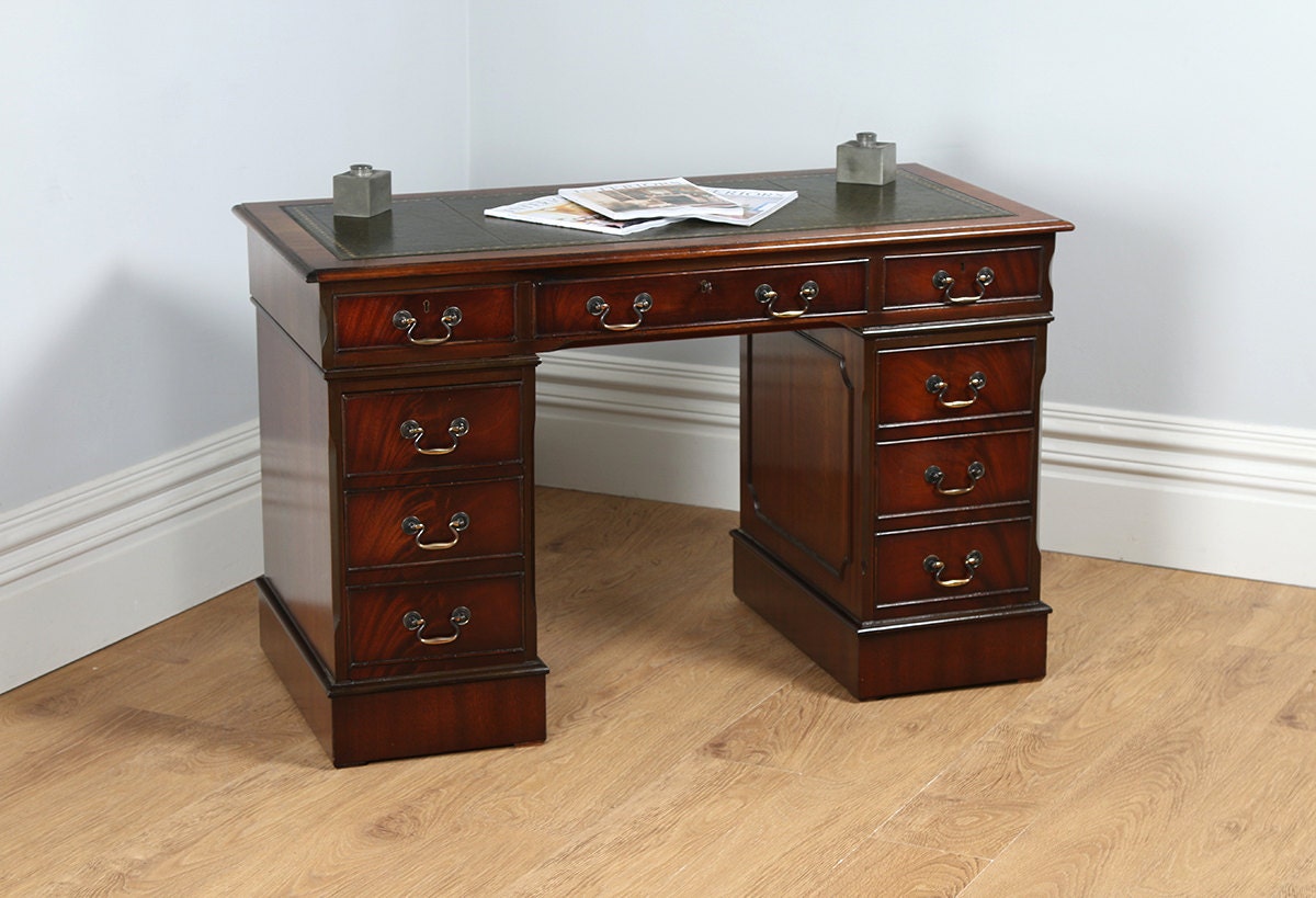 Antique English George III Style Mahogany Leather Office Desk (4ft x ...