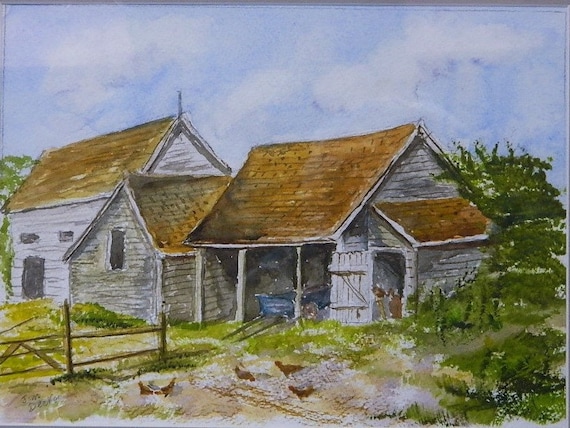 THE OLD HOMESTEAD Farm Painting Farm House Barn Painting