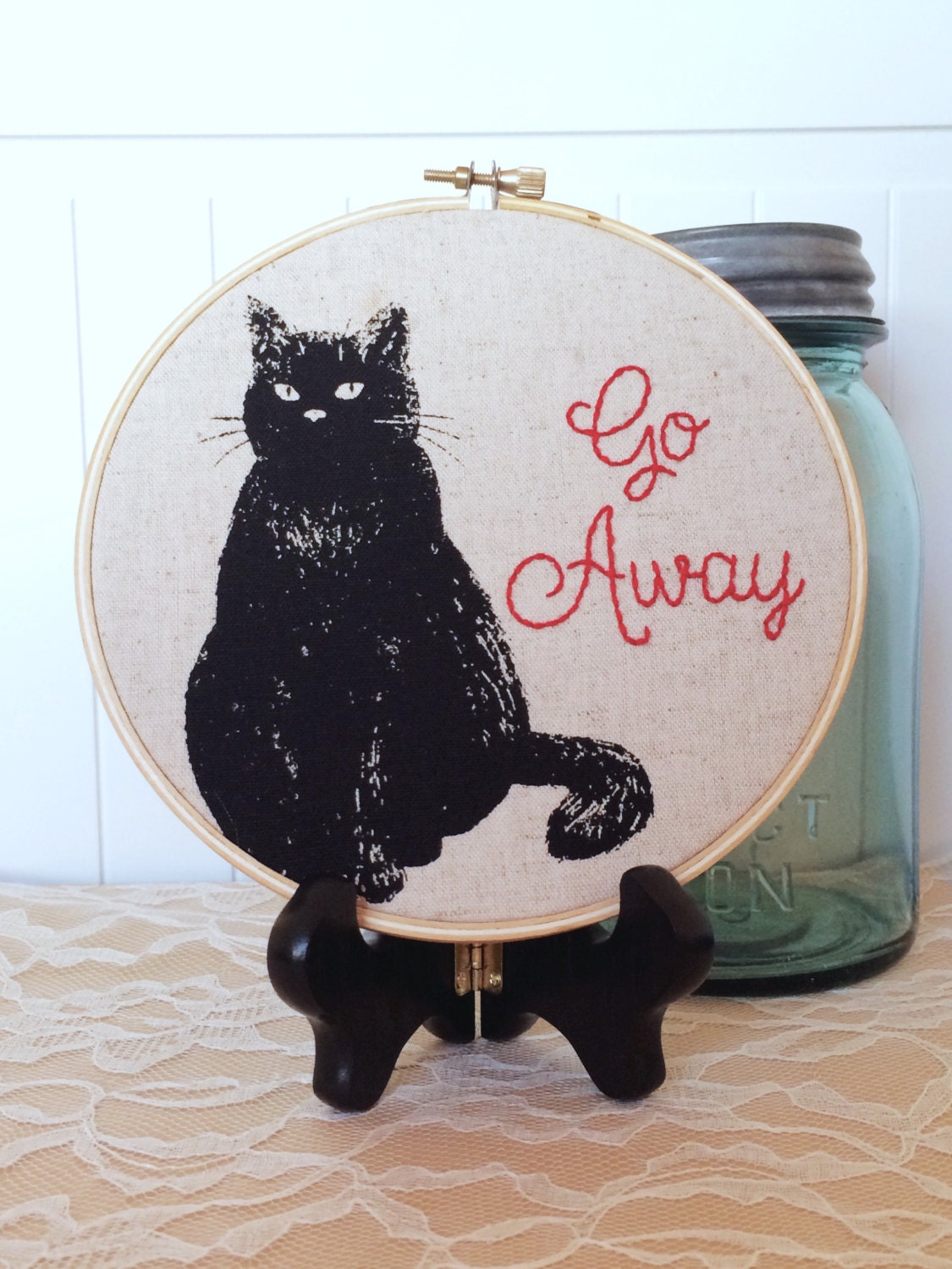 Go Away Snarky Cat Quote Snarky Black Cat Embroidered