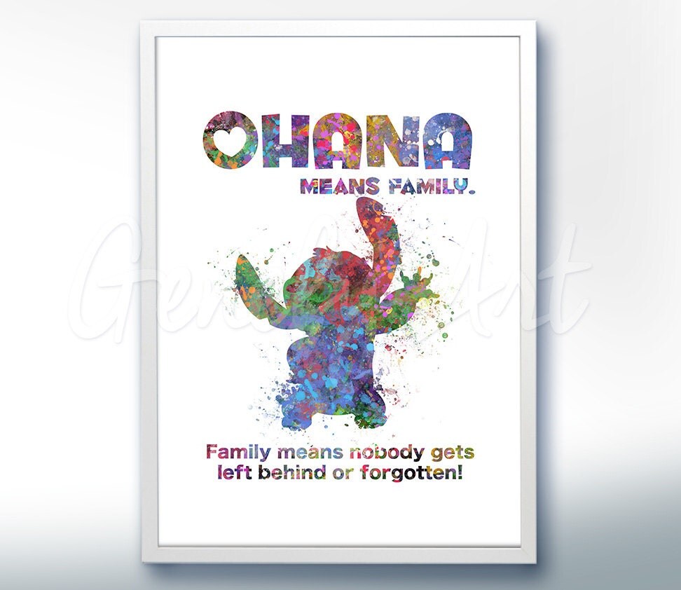 Disney Lilo and Stitch Ohana Watercolor Poster Print