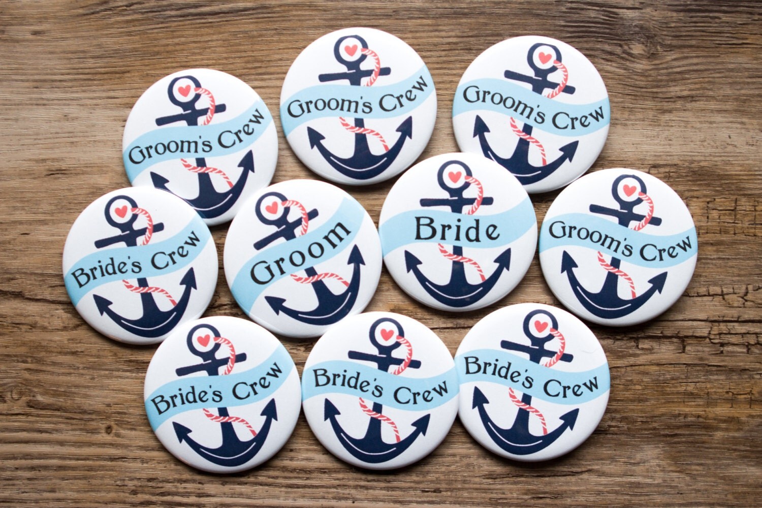 2.25 Inch Nautical Theme Wedding Pins Aqua and Coral Navy