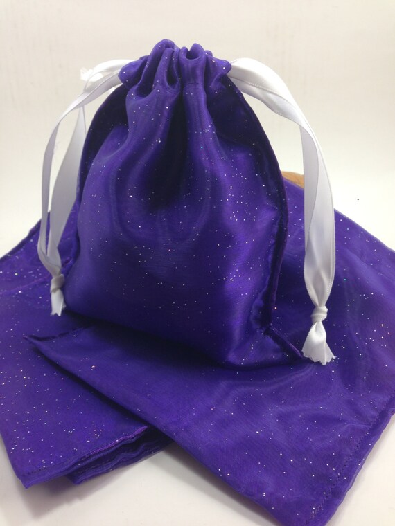 purple sparkle drawstring bag