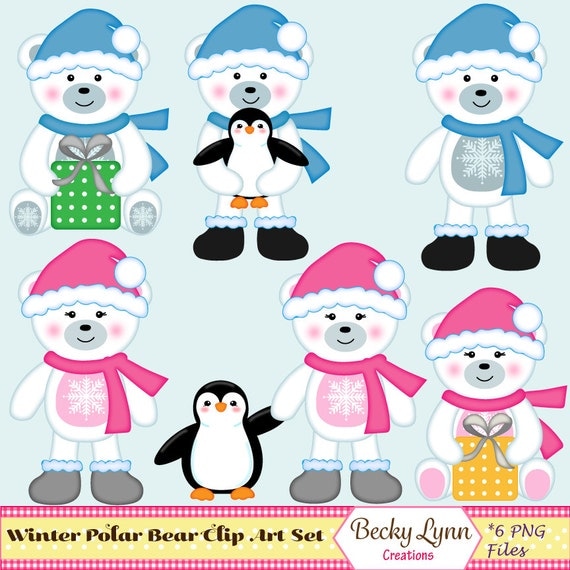 Winter Polar Bear Clip Art Set Teddy Bear Digital Art