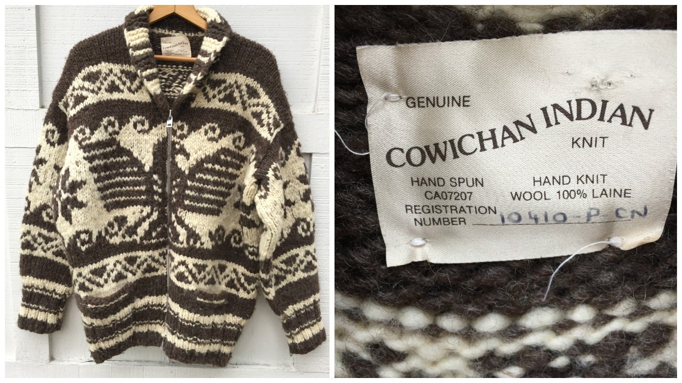 Vintage Genuine Cowichan Indian Native American Knit Sweater
