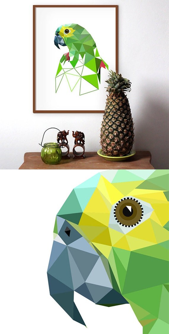 Parrot art Geometric art Parrot art print Geometric print
