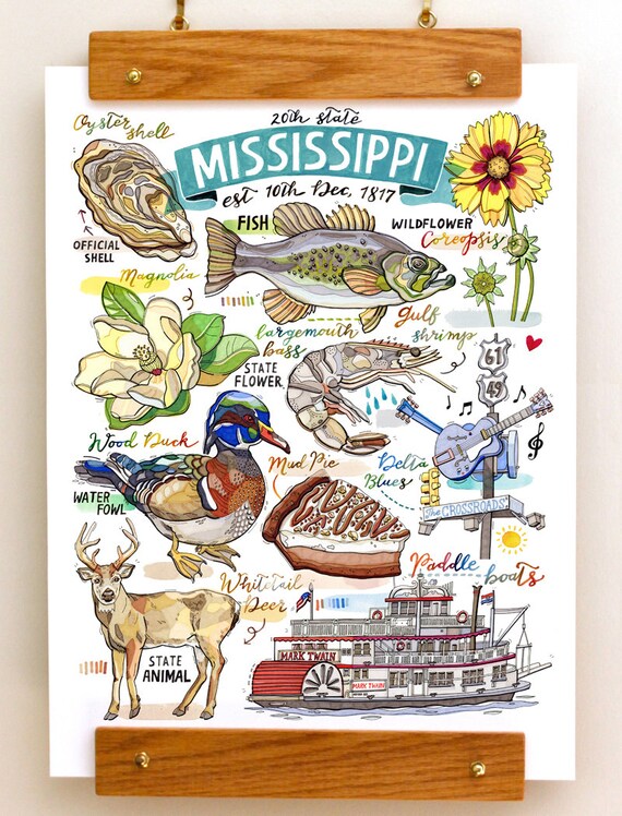 Mississippi Print State symbols illustration home decor