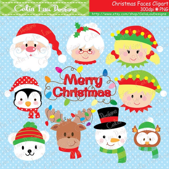 Christmas faces clipart Christmas Santa elf snowman
