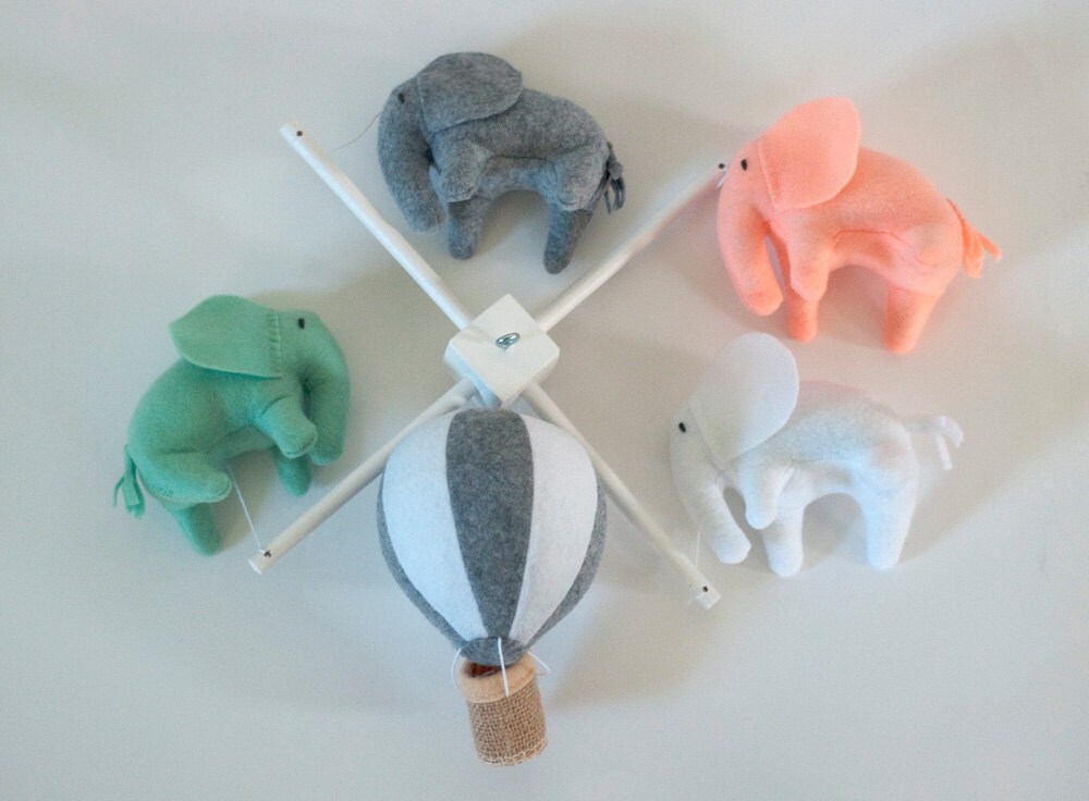 Elephant mobile Hot Air Balloon mobile baby crib by NicoAndMaddie