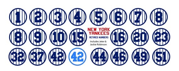New York Yankees Retired Number Decal Sticker Set of 23