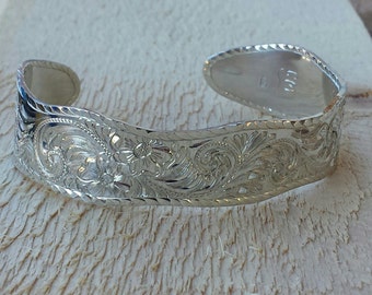 Copper bracelet western bright cut hand by CamancheMesaDesigns