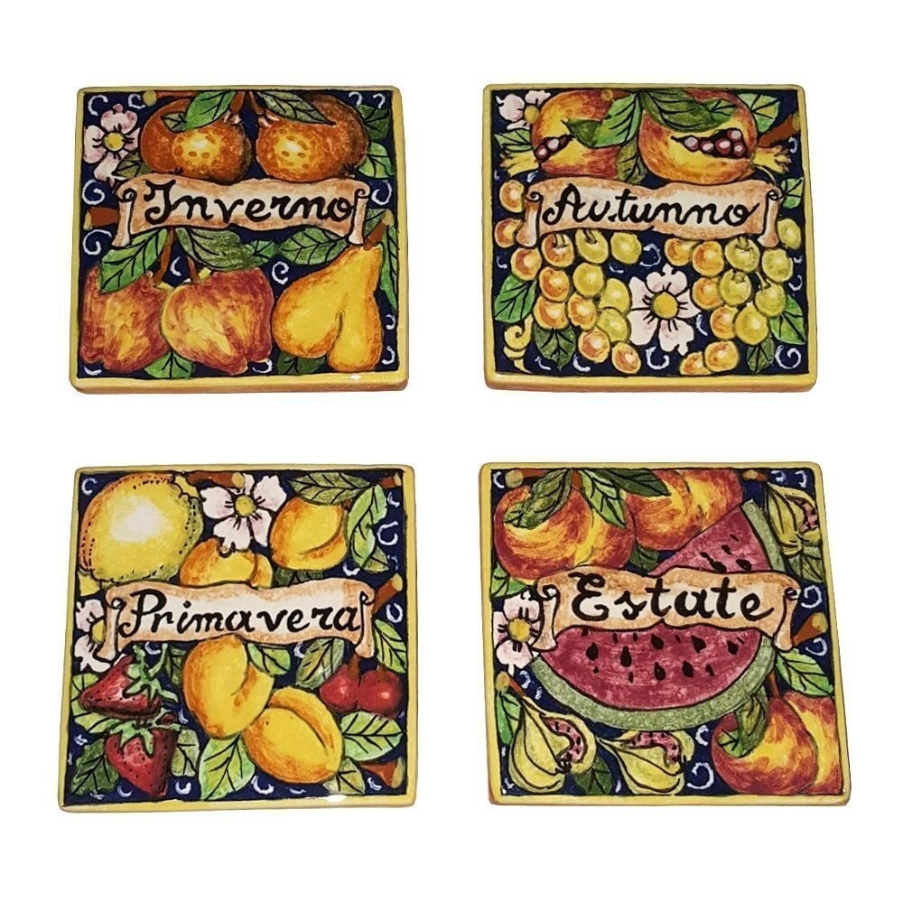 Italian Ceramic Art Set Decorative Tile Pottery Fruit 4