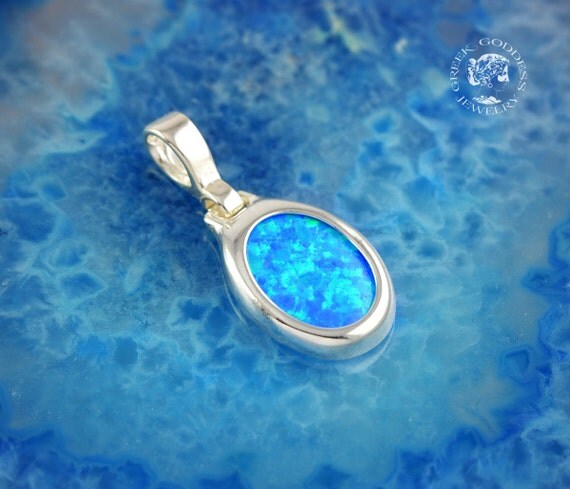 blue opal silver pendant opal pendant blue opal pendant