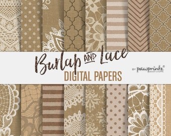 Burlap and Lace Digital Papers Denim Lace and Burlap for