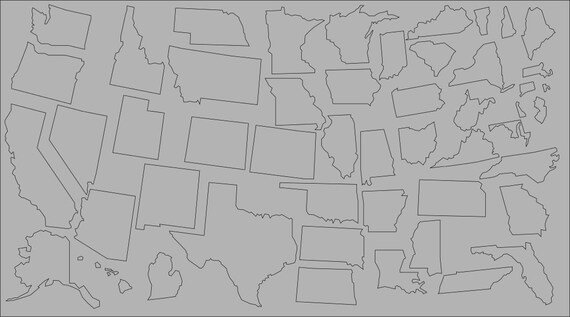 US States Clip Art 50 States Outline Silhouette Drop Shadow