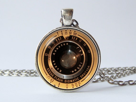 Gold lens necklace Camera lens jewelry Camera necklace Camera